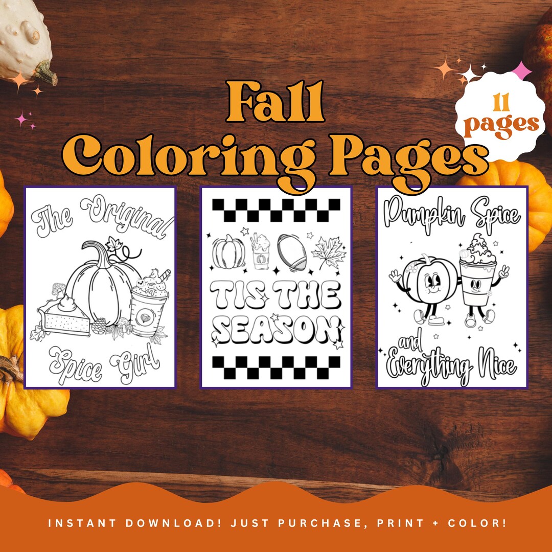 Fall Coloring Pages, Pumpkins, Football, Autumn Digital Coloring Sheets ...