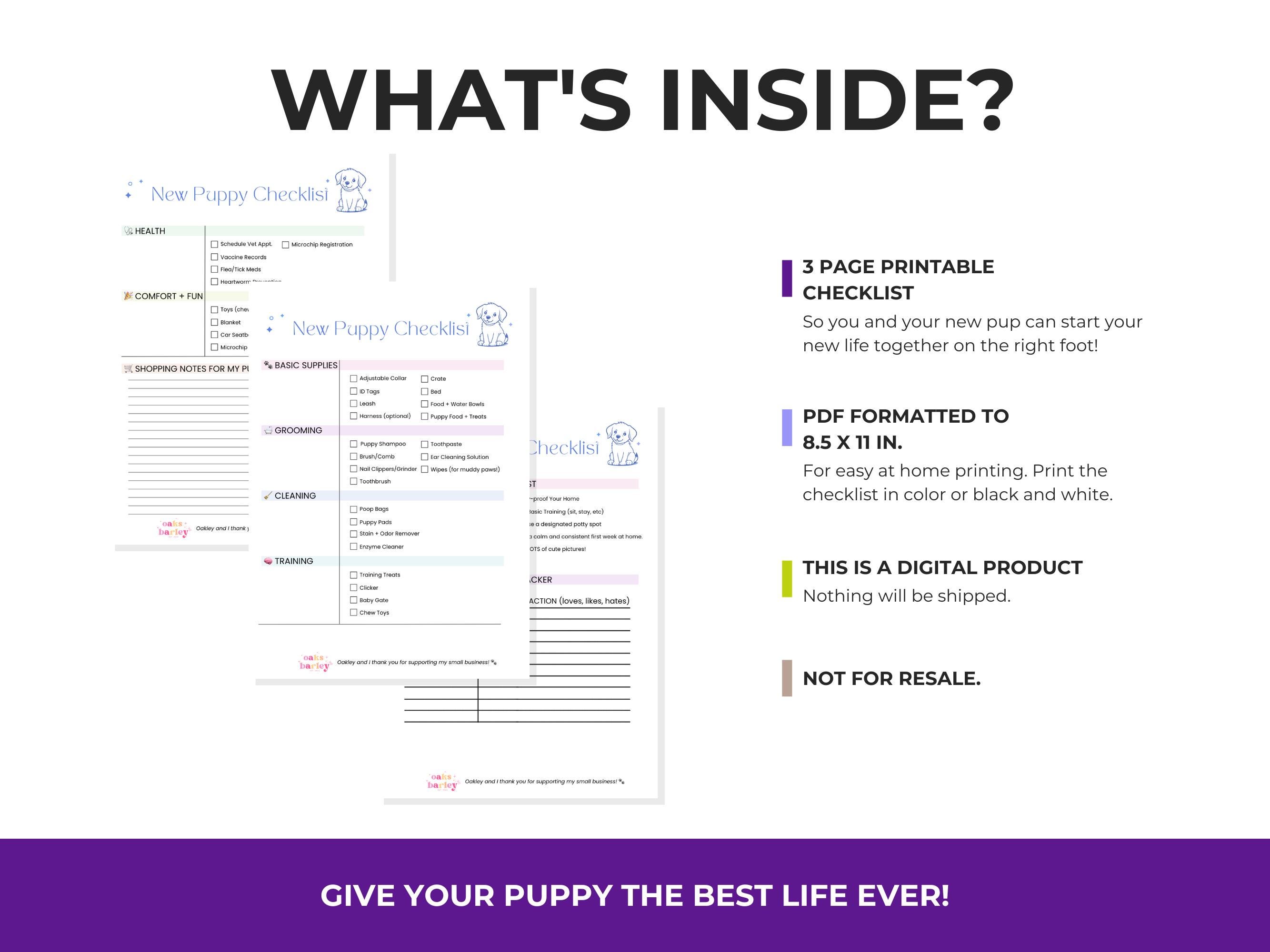 New Puppy Checklist Printable | Essential Puppy Supplies List | Dog ...