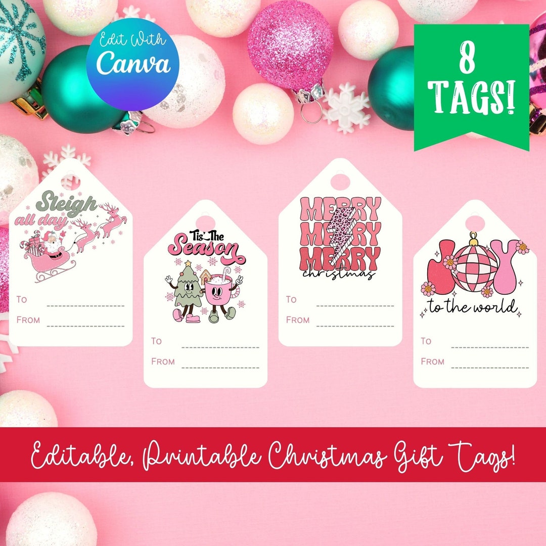 Printable Retro Christmas Gift Tags, Editable Christmas Gift Tag ...