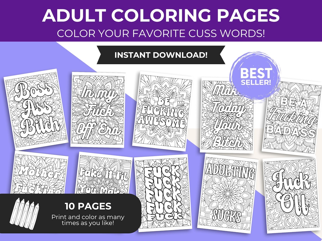 Adult Cuss Words Coloring Pages, Digital Coloring Sheets, Adult ...