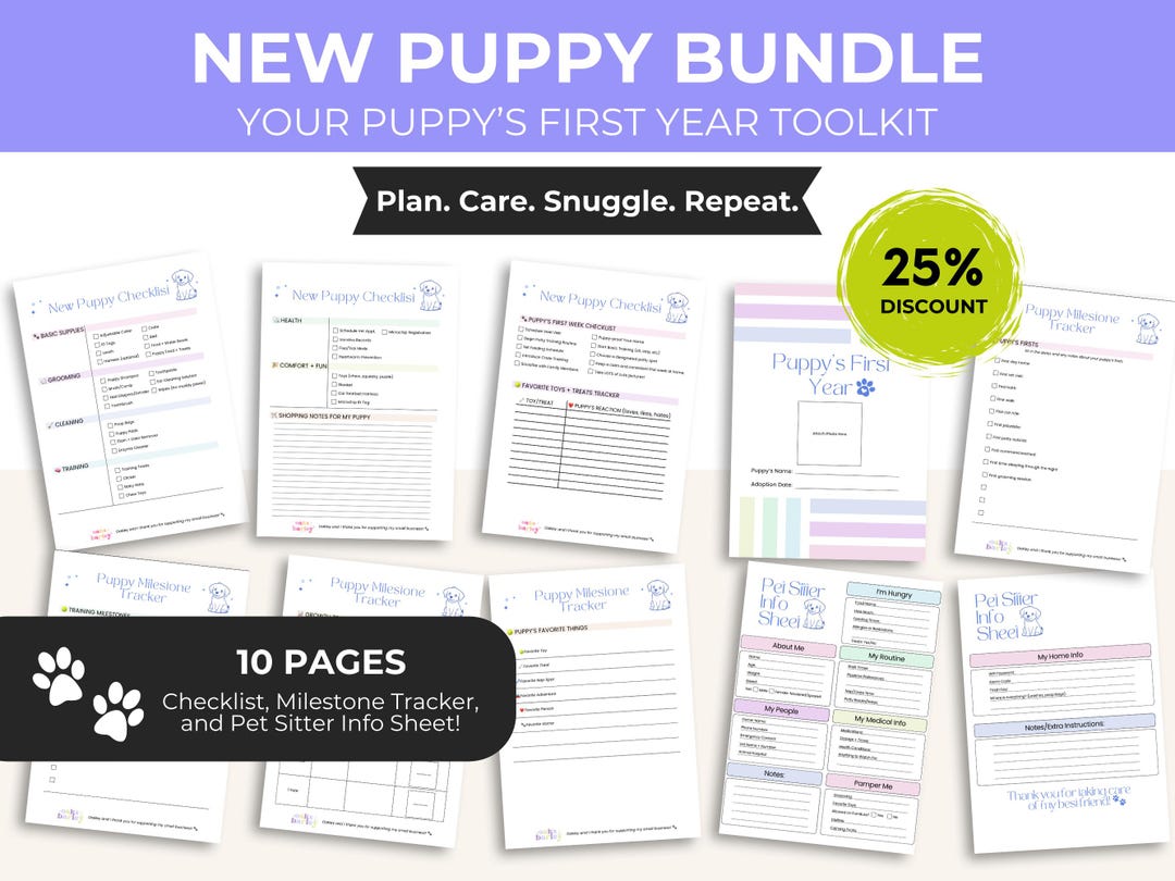 New Puppy Printable Bundle | Checklist, Milestone Tracker & Pet Sitter ...