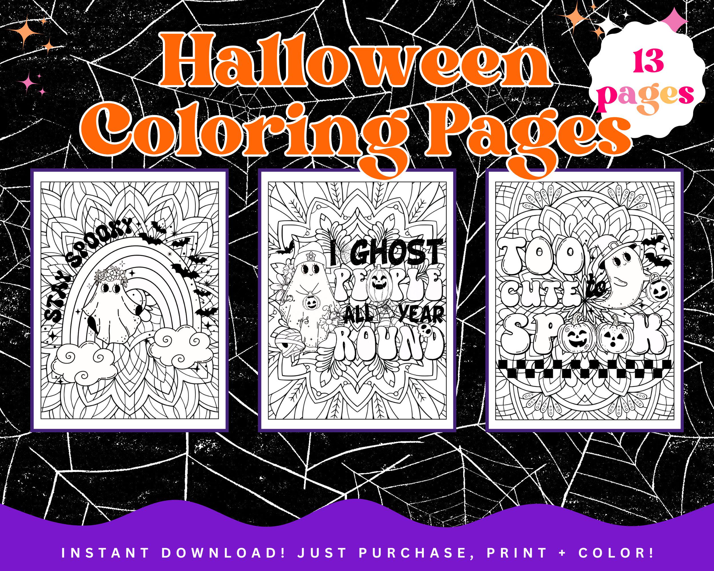 Adult Halloween Coloring Pages, Ghosts, Digital Coloring Sheets, Adult ...
