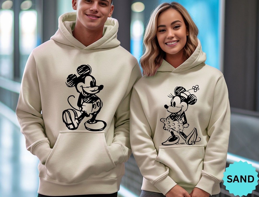 Vintage Mickey and Minnie Couple Sweatshirt, Mickey Sketch Tee, Minnie Sketch Shirt, Disney ...