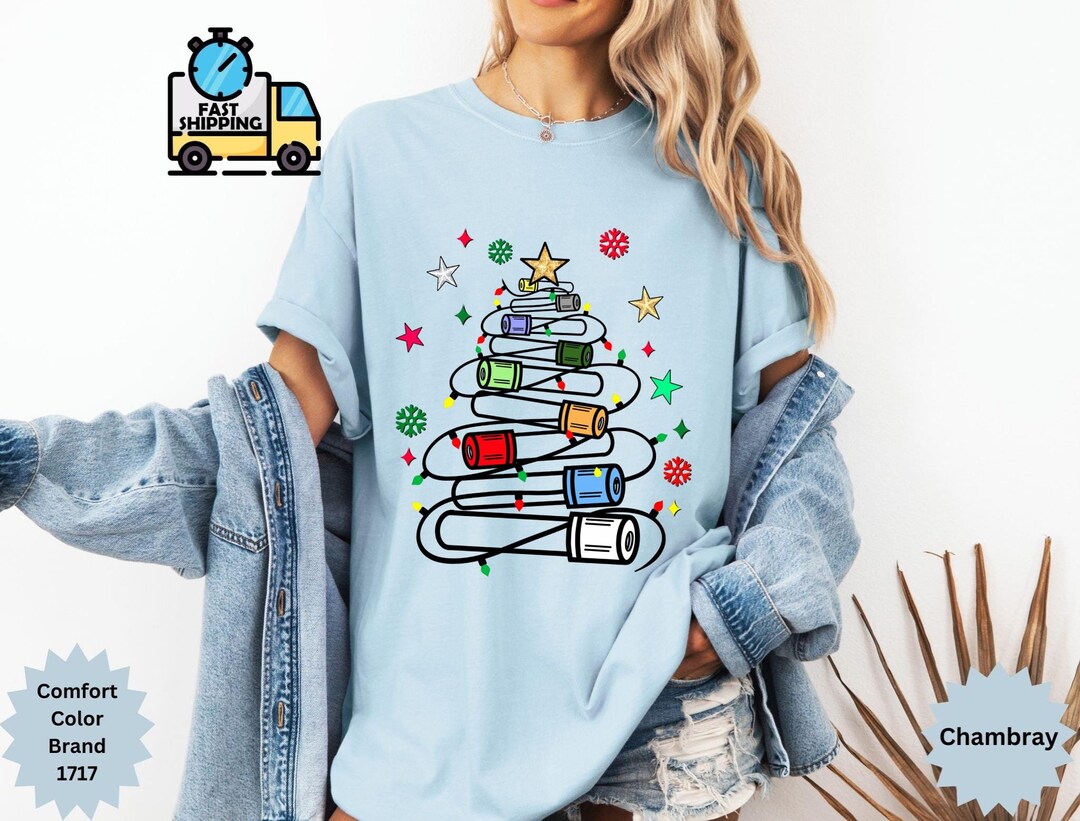 Comfort Colors Blood Tubes Christmas Tree Shirt, Phlebotomy Xmas Shirt ...