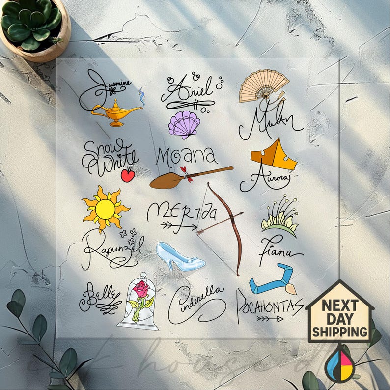 Disney Princess Signatures Dtf Transfer, Princess Birthday, All ...