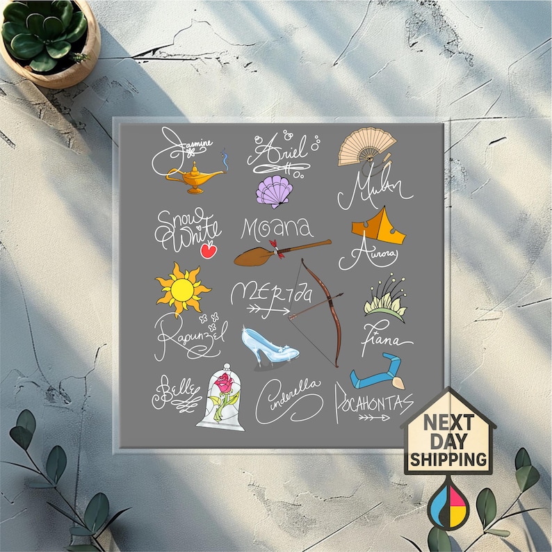 Disney Princess Signatures Dtf Transfer, Princess Birthday, All ...