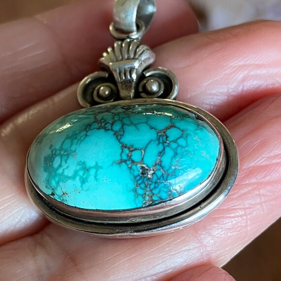 Vintage Water Webbed Turquoise Tribal Pendant Sterlin… - Gem