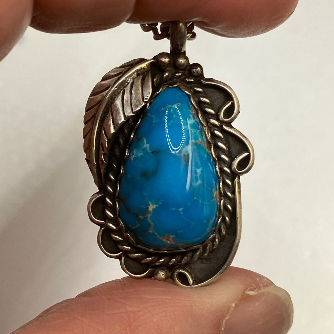 Native American Minnie Thomas Signed Genuine Turquoise Pendant Necklace ...