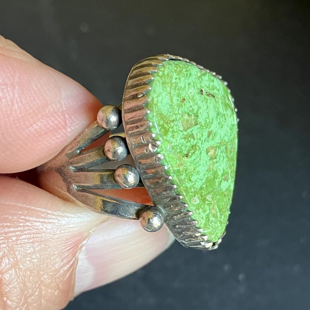 Navajo Green Gaspeite Stone Ring, Sterling Silver - Etsy