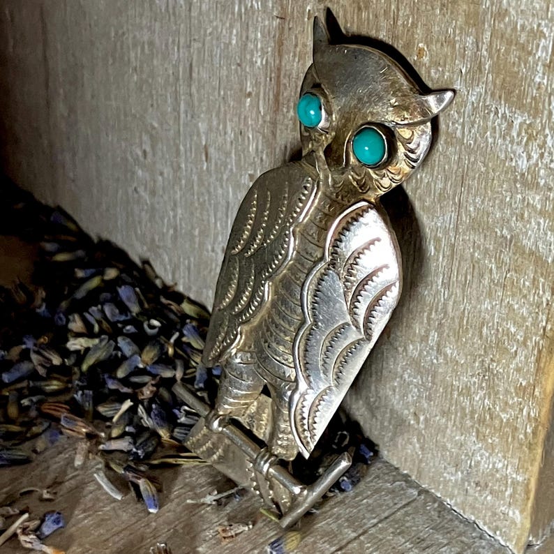 Vintage Fred Harvey Era Sterling Silver & Turquoise Owl Brooch -UITA 22 ...