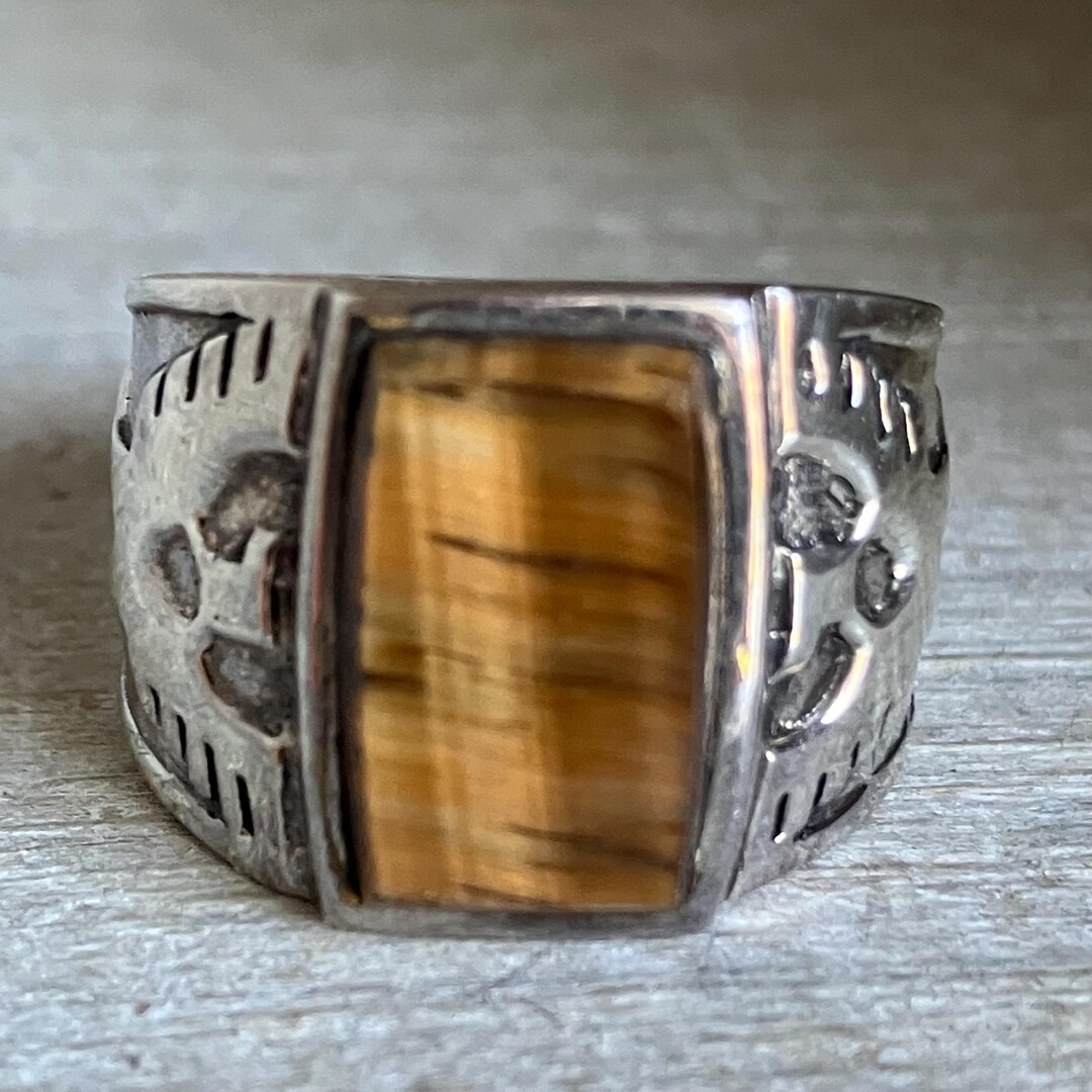 Tigers Eye Signet Ring, Thunderbird Sterling Ring, Men's Pinky Ring - Etsy