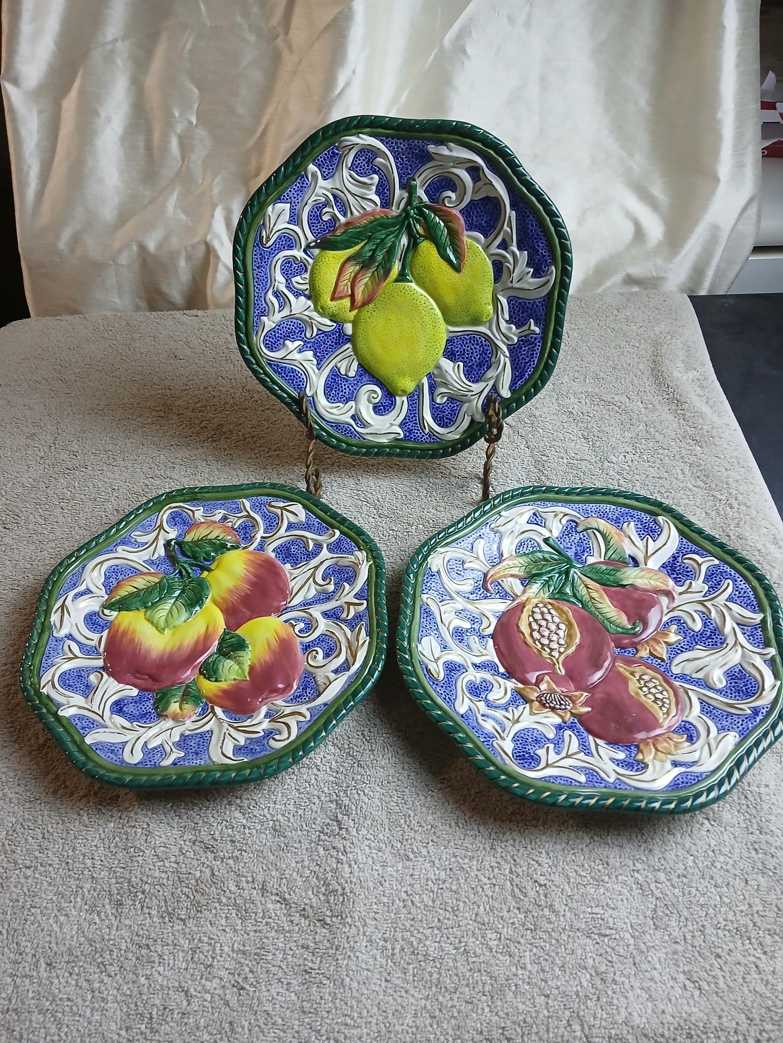 Fitz and Floyd Embossed Fruit Colorful 9 Plates. Apple, Pears, and ...