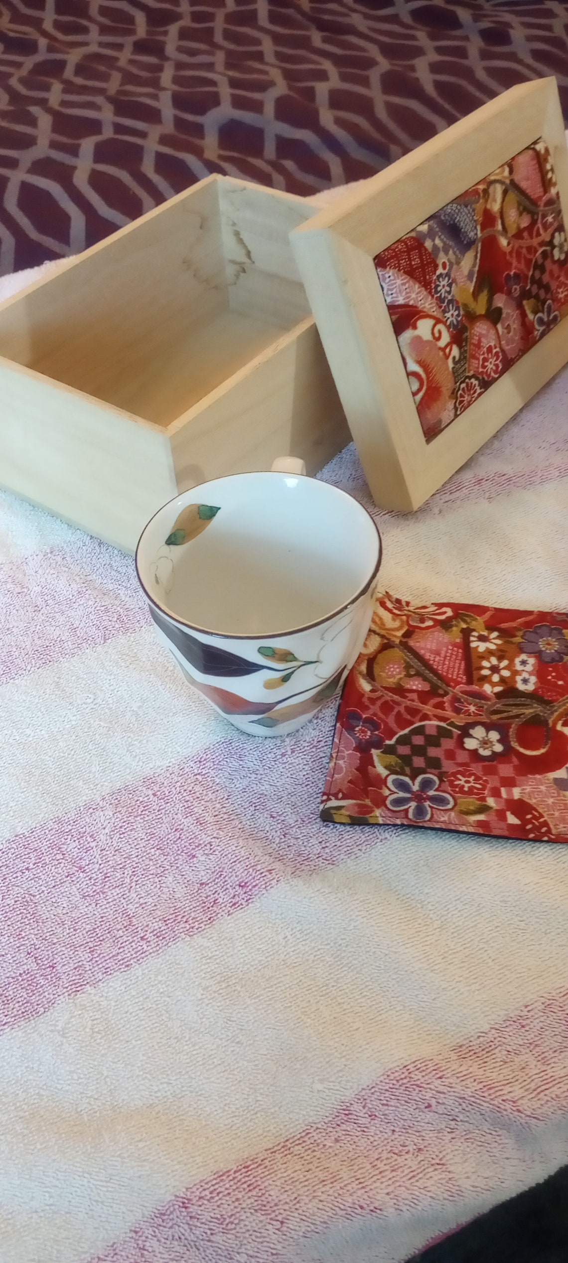 Japanese Coaster and Cup Set in Wooden Box - Etsy