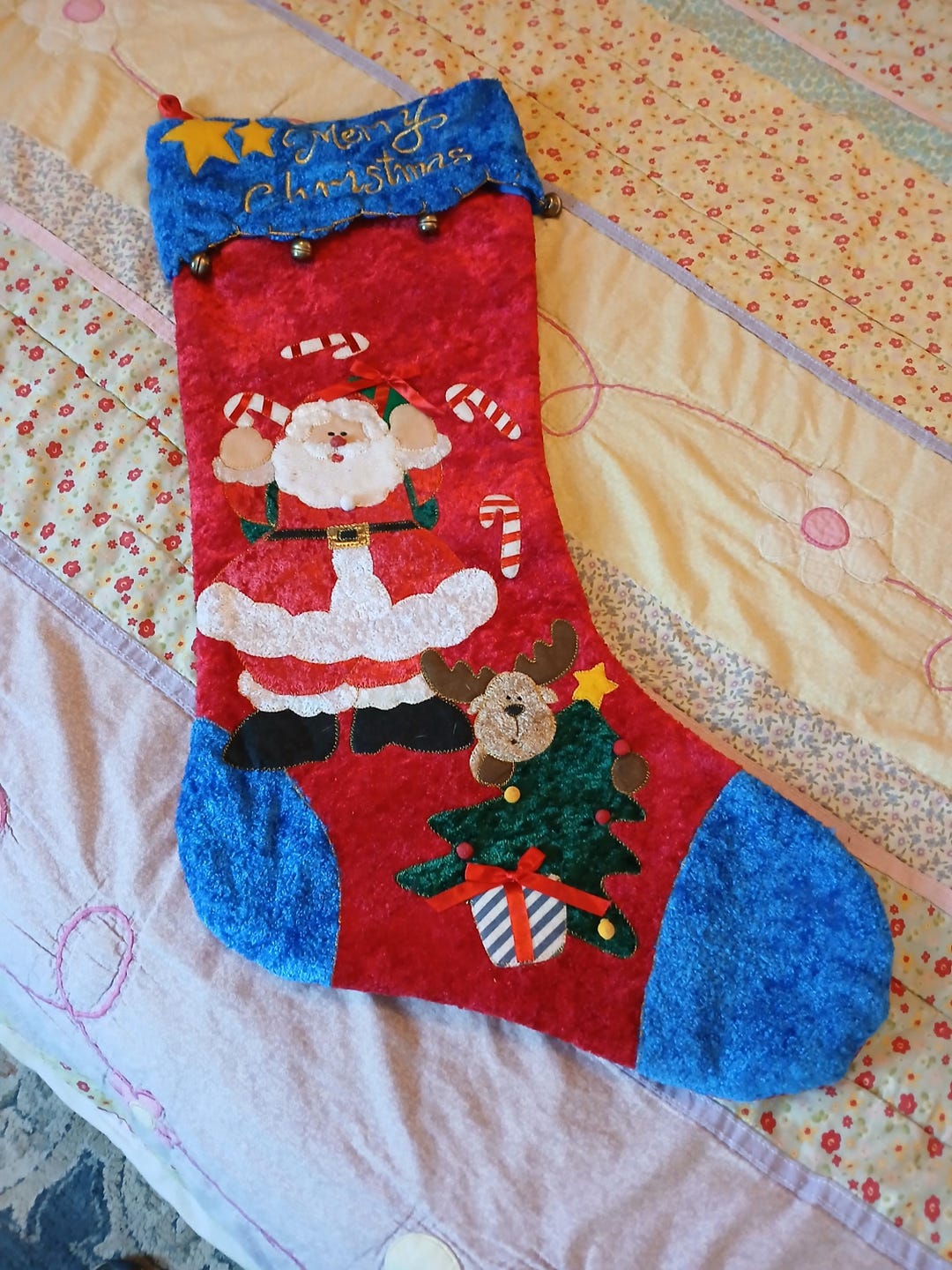 25"long Vintage Felt Christmas Stocking With Bells Around the Top - Etsy