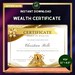 Merit in Wealth Printable Certificate, Prosperity Art (digital Download ...
