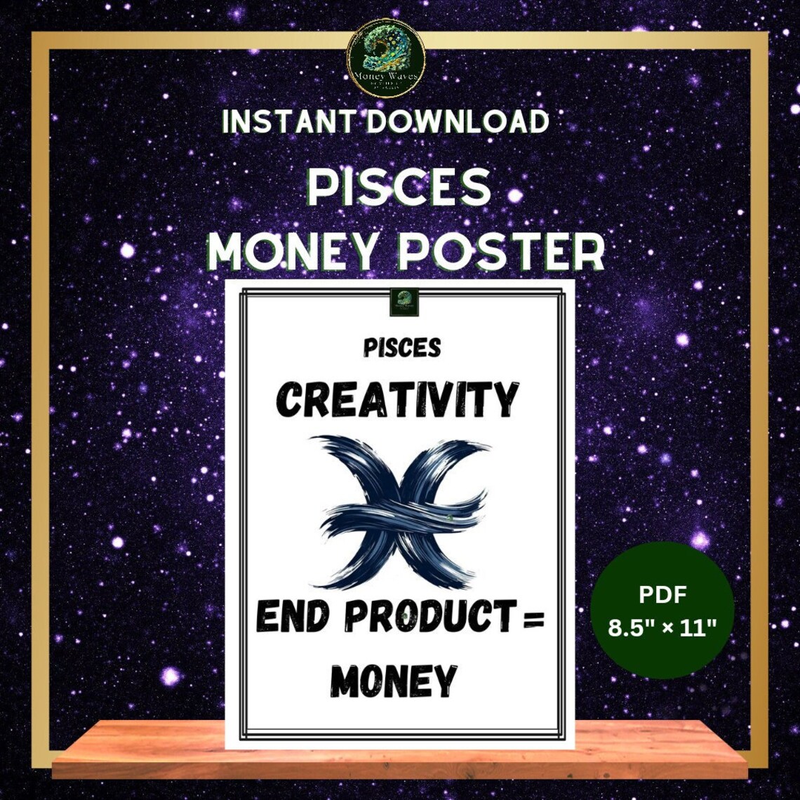 Pisces Poster, Zodiac Poster, Zodiac and Money, Prosperity Art, Money ...