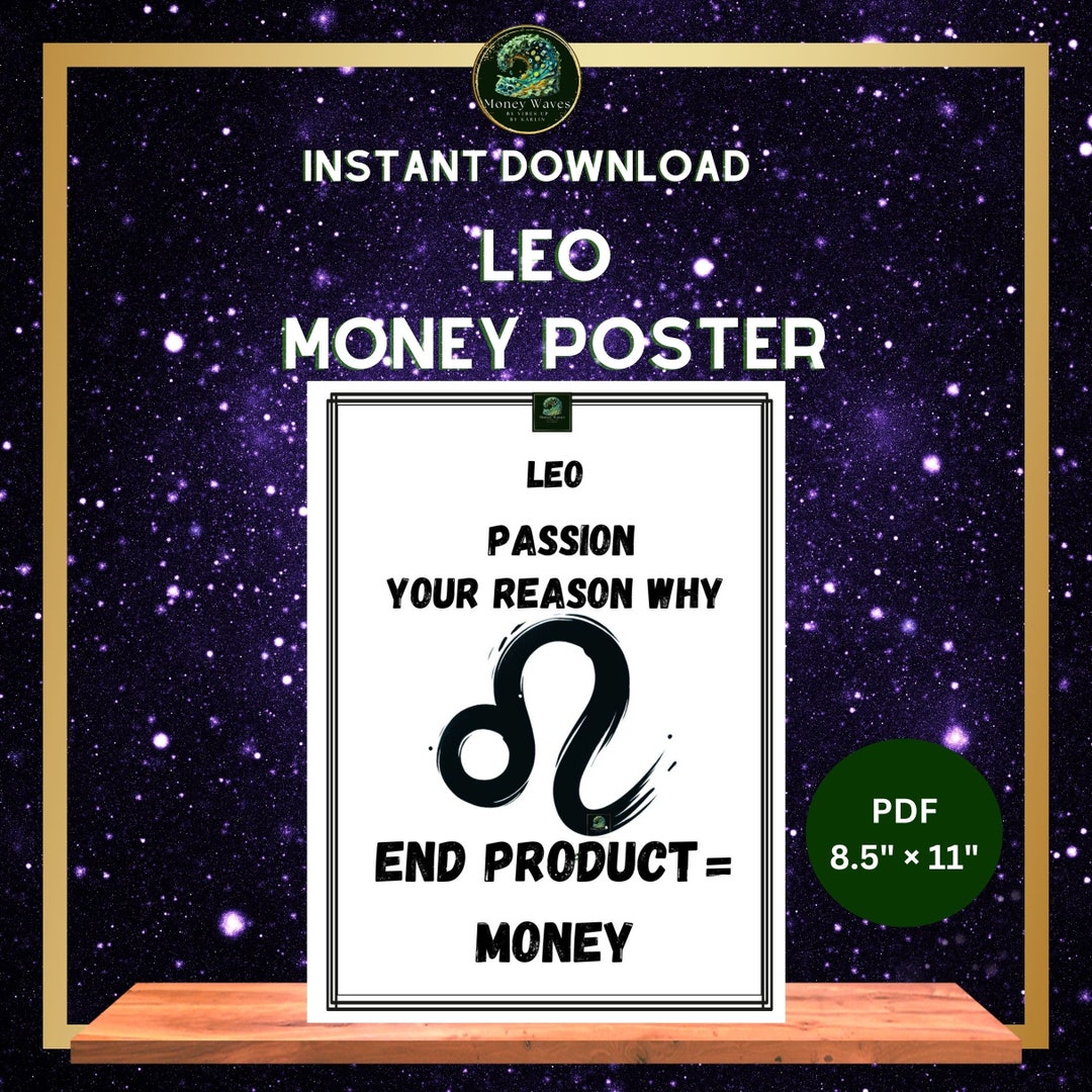 Leo Poster, Zodiac Poster, Zodiac and Money, Prosperity Art, Money ...