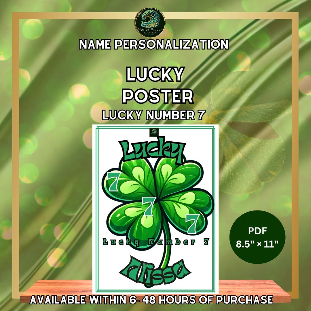 Lucky Poster, Lucky Number 7, Personalized Poster, Four Leaf Clover ...