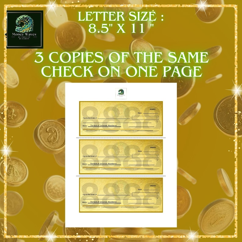 Yellow Gold Checks, Manifestation Checks, Abundance Check,money ...