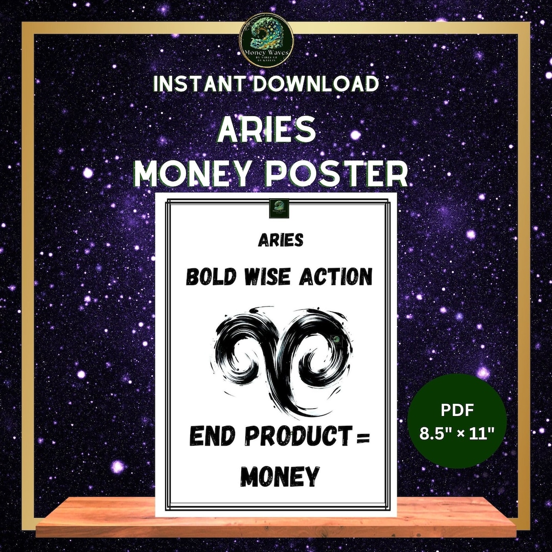 Aries Poster, Zodiac Poster, Zodiac and Money, Prosperity Art, Money ...