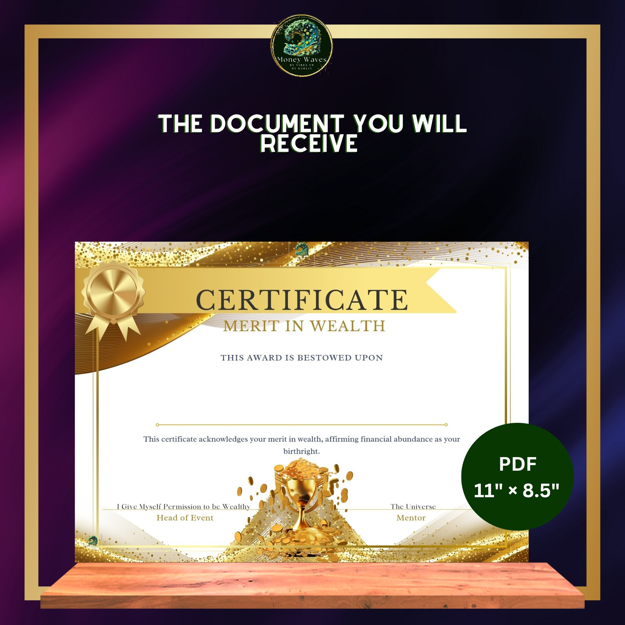 Merit in Wealth Printable Certificate, Prosperity Art (digital Download ...