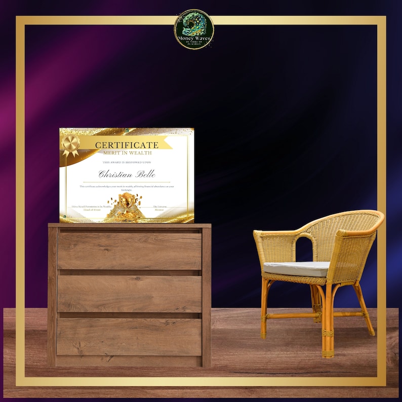 Merit in Wealth Printable Certificate, Prosperity Art (digital Download ...