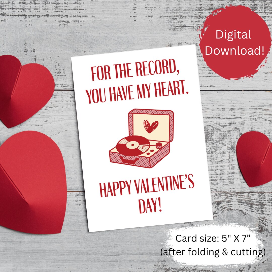 Record Player Valentine's Day Printable Card, Card for Music Lovers ...
