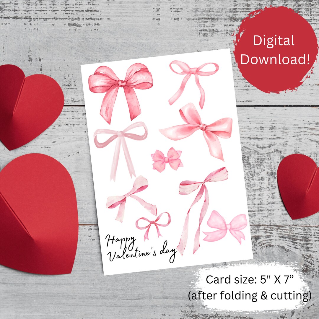 Coquette Printable Valentine's Day Card With Bows, Girly Pink Valentine ...