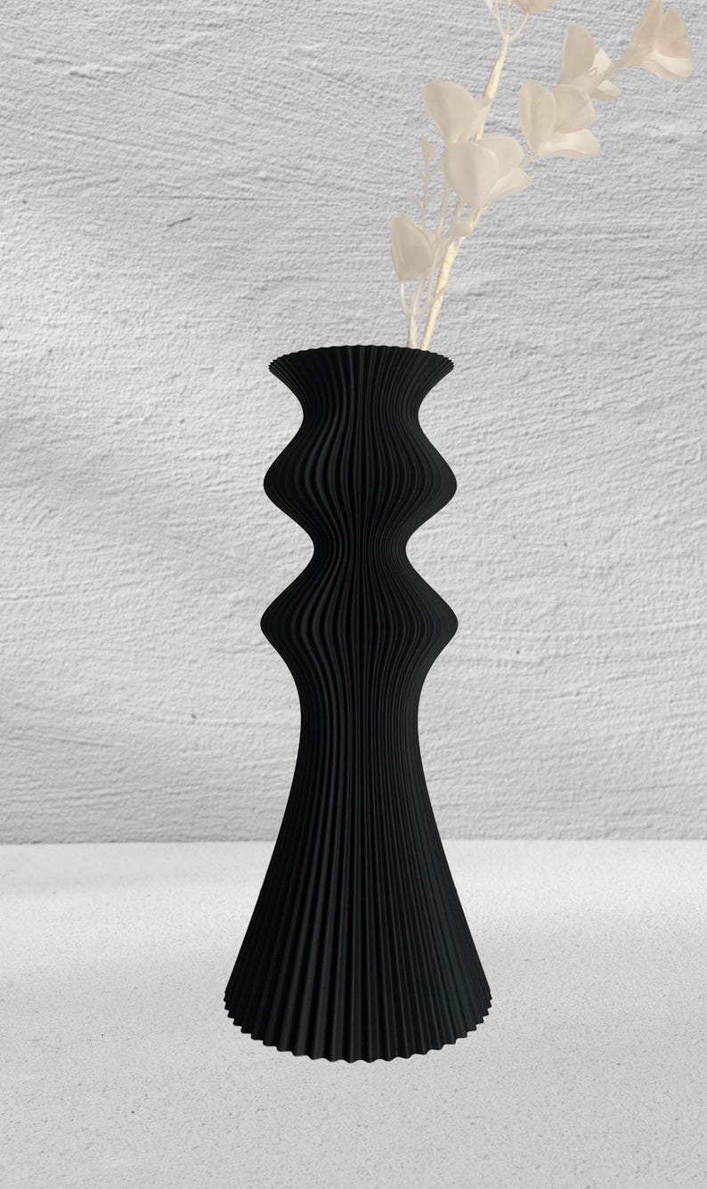 BLACK Vase NERVATO Vase Modern Textured Vase for Dried Flowers Matte ...