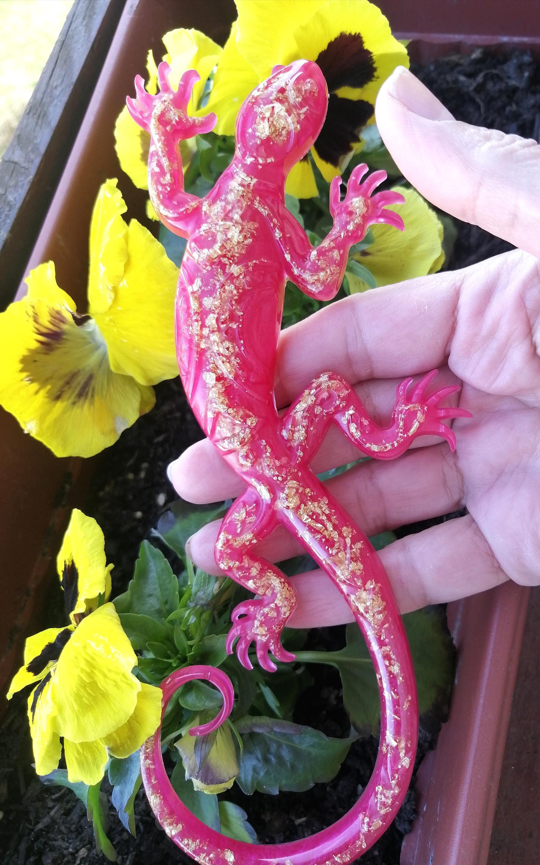 Resin Gecko, Resin Lizard, Resin Wall Decor Art, Lizard Gecko Red Gold Love Handmade Large Resin ...