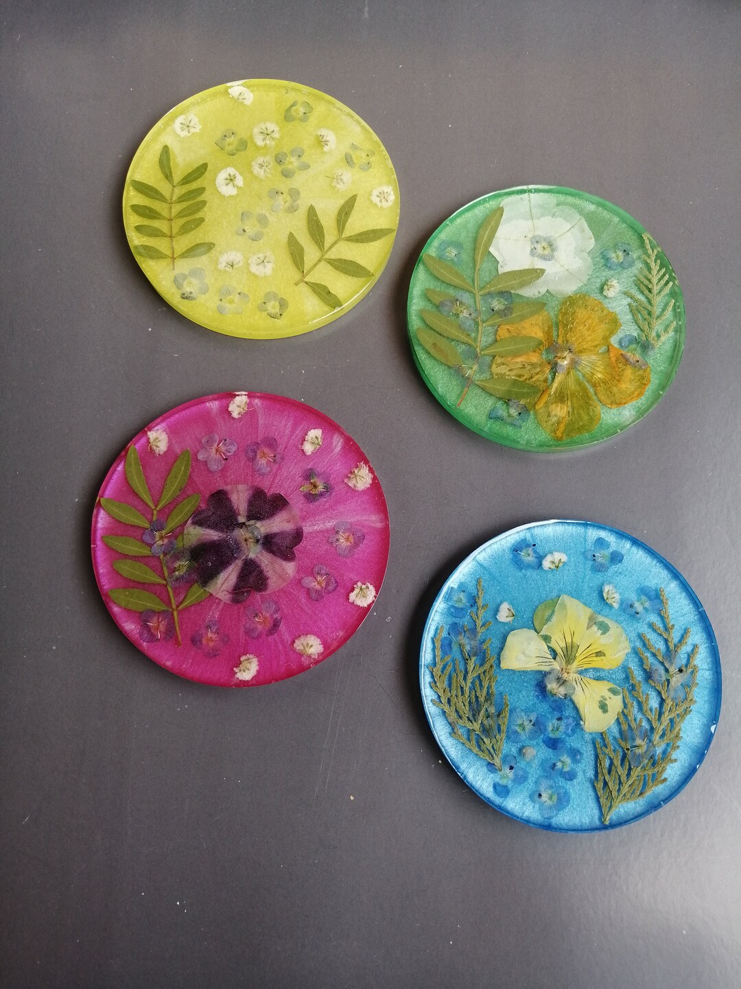 Pressed Flower Coasters, Dried Flowers Coasters, Colorful Resin ...