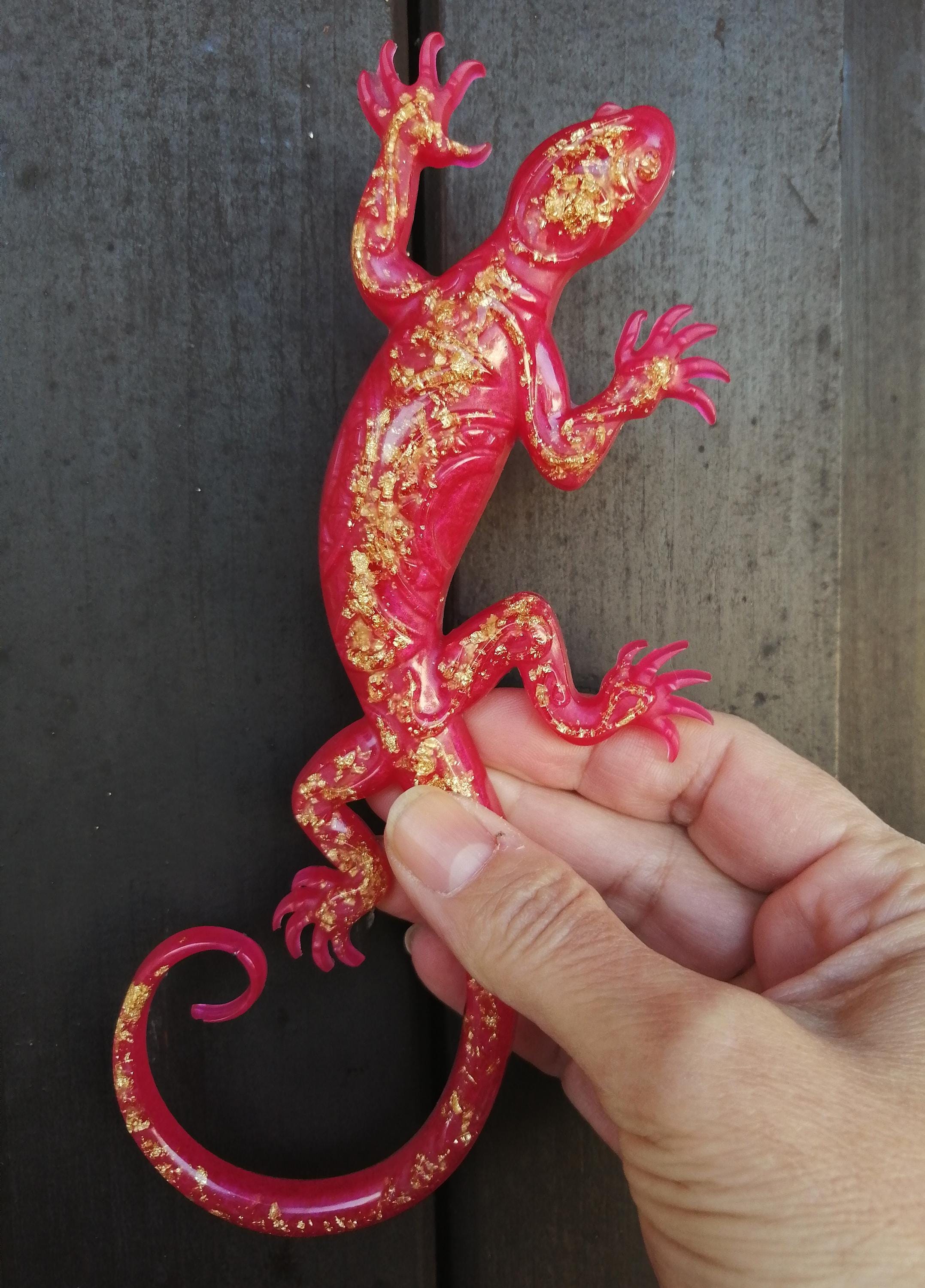 Resin Gecko, Resin Lizard, Resin Wall Decor Art, Lizard Gecko Red Gold ...