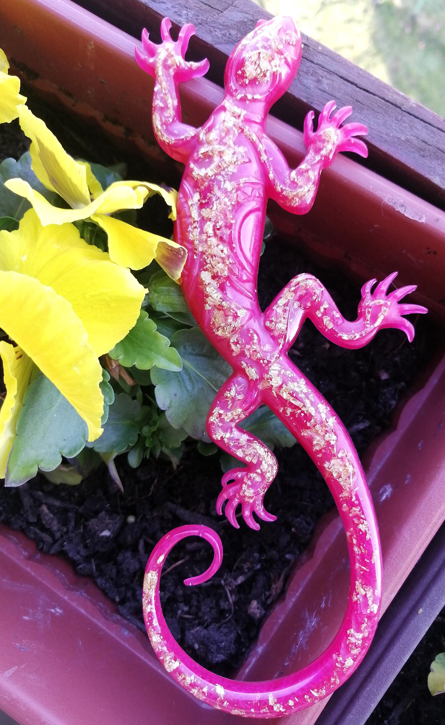 Resin Gecko, Resin Lizard, Resin Wall Decor Art, Lizard Gecko Red Gold ...