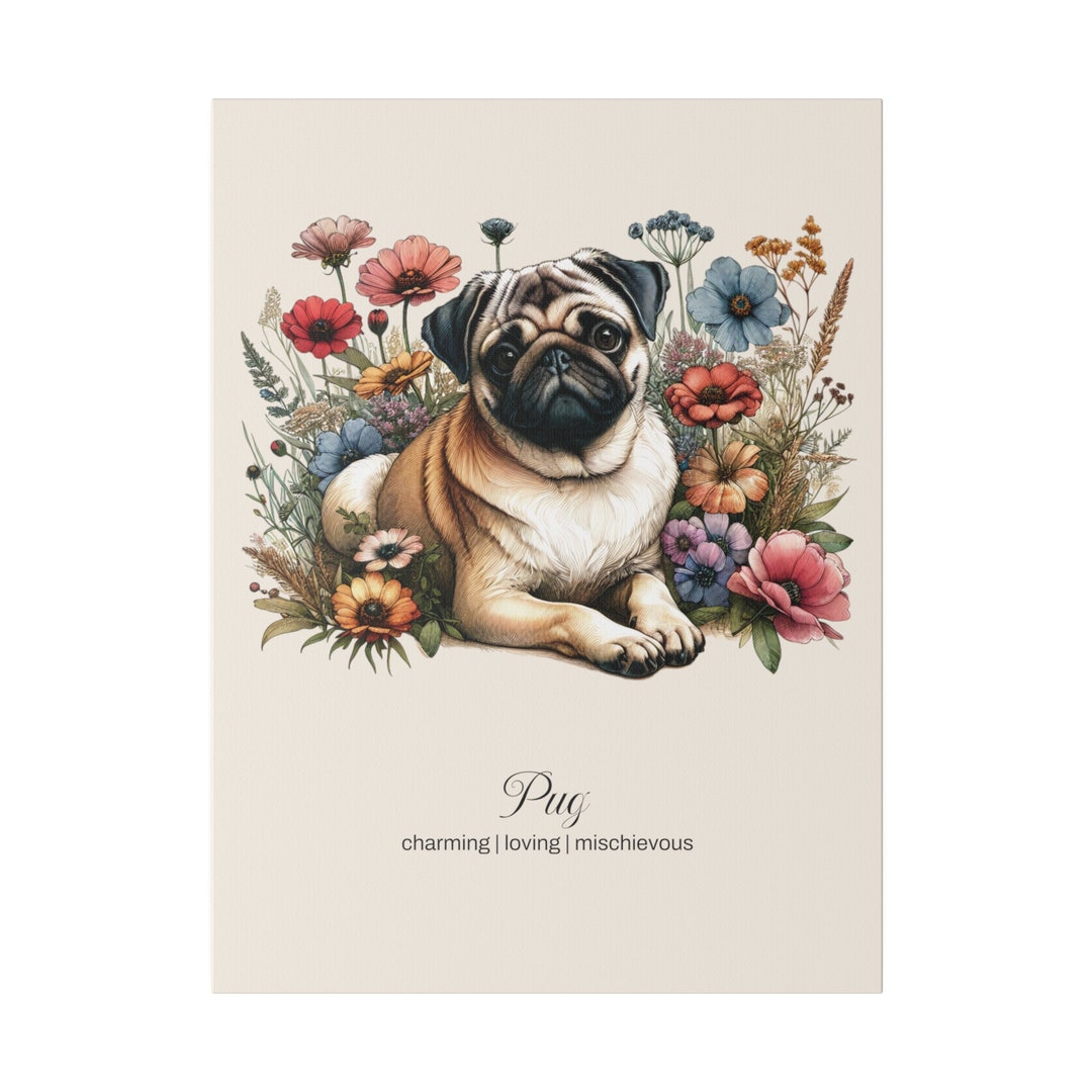 Pug Wall Art, Cottage Core Art, Wall Decor for Dog Lover, Picture of ...