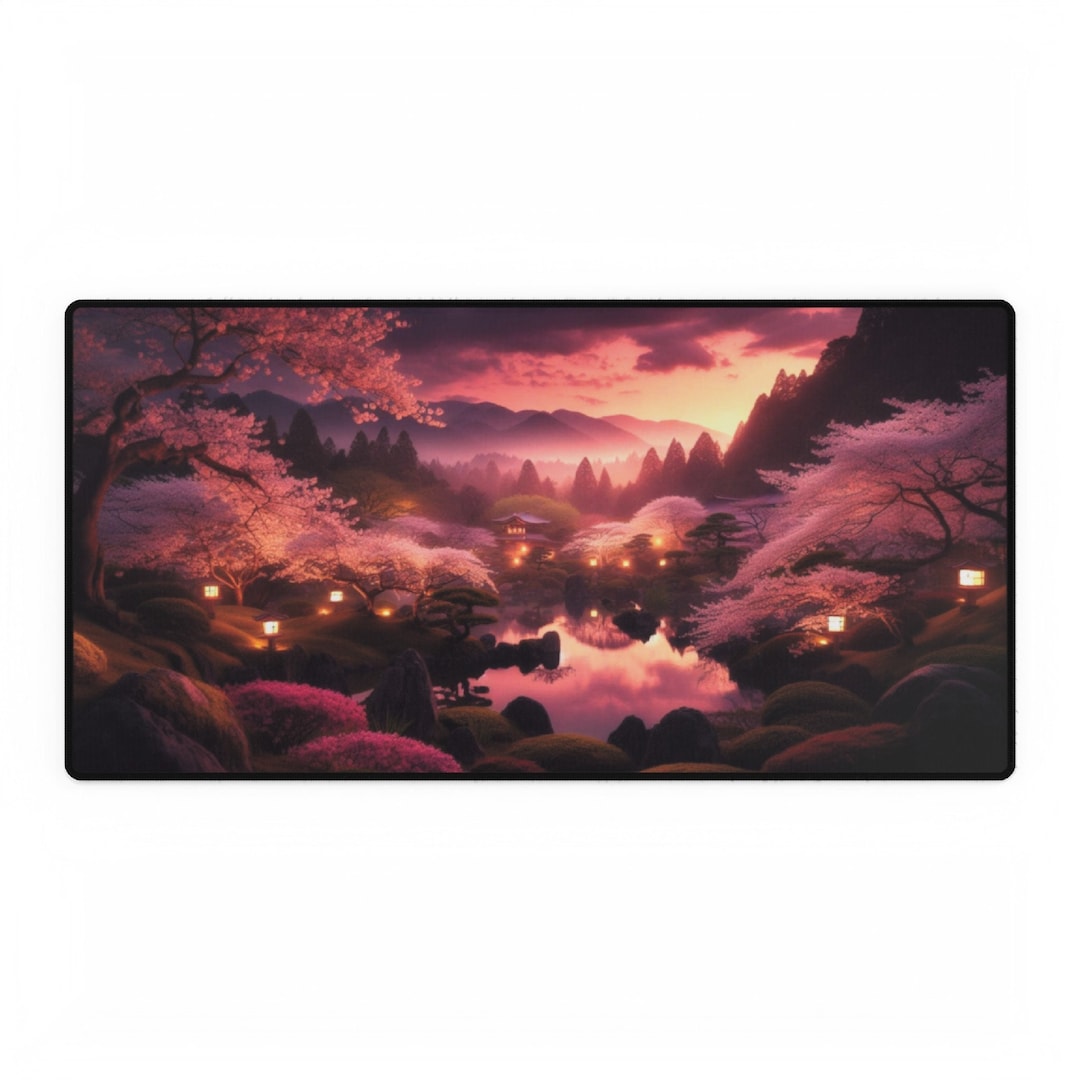 Sakura Garden Desk Mat, Cherry Blossom Desk Mat, Japanese Desk Mat ...