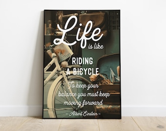 Life is Like Riding A Bicycle Poster Albert Einstein Print Motivational ...