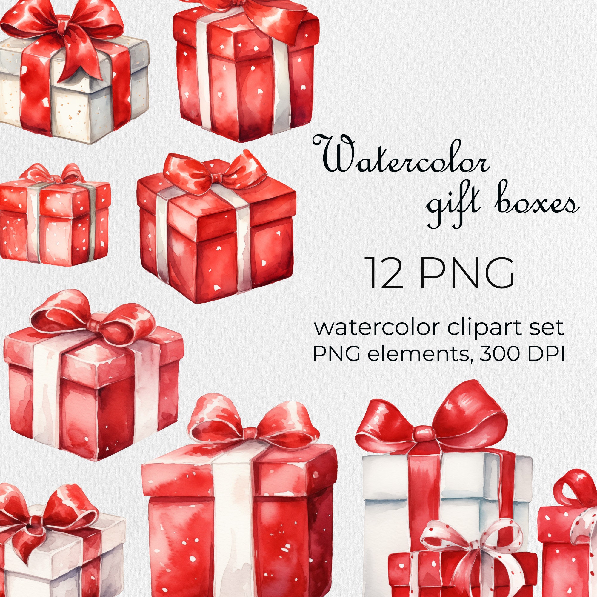 Watercolor Christmas Gift Boxes Clipart. Watercolor Clipart. - Etsy