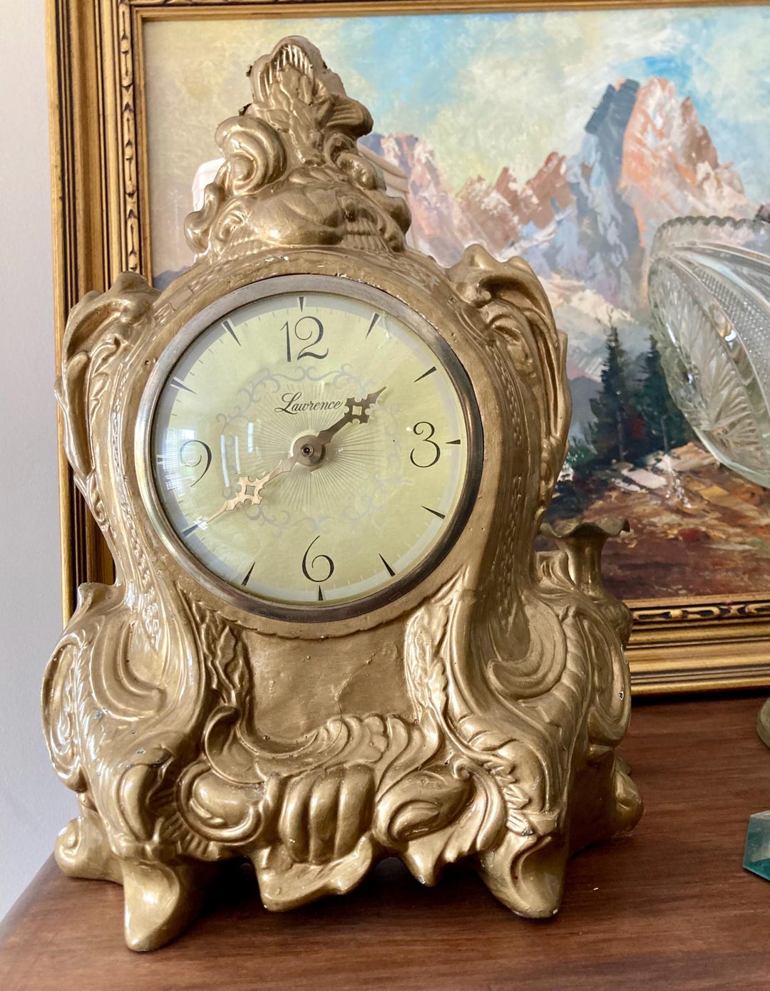 Antique Lanshire Gold Painted vomit Rock Resin Mantle Clock - Etsy