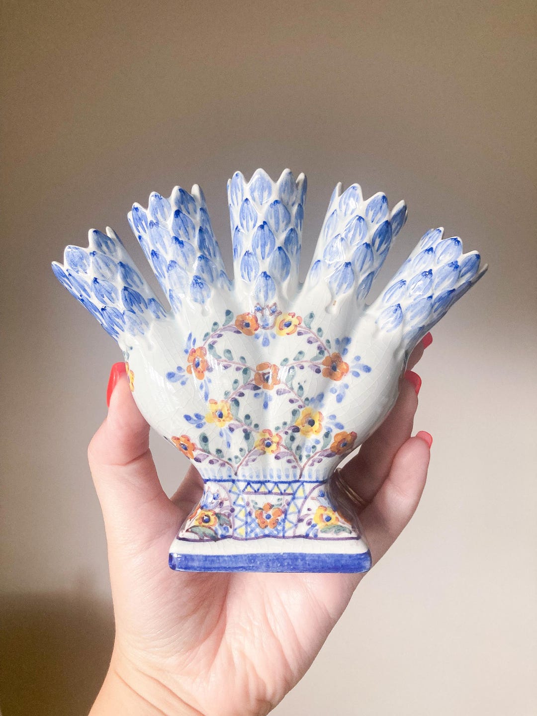 Vintage Five-finger Vases, Hand-painted, Carvalhinho, Made in Portugal ...