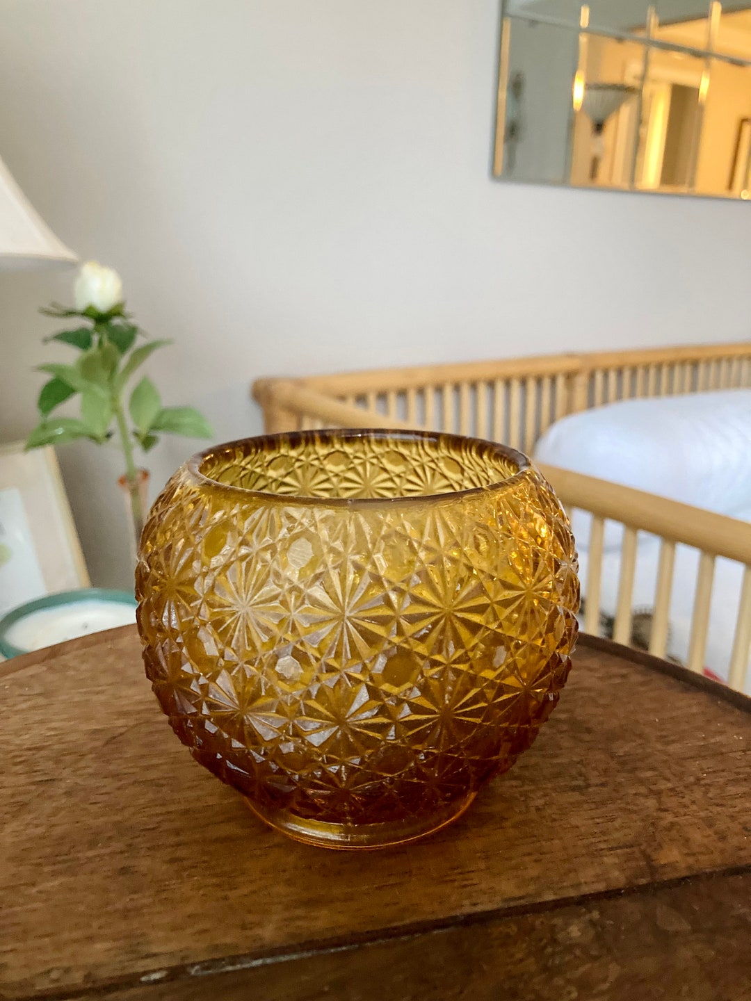 Vintage Amber Glass Daisy & Button Pattern Candy/nut Dish Bowl - Etsy
