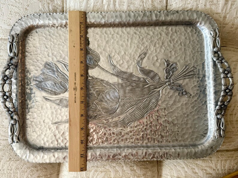 Vintage Rodney Kent Tulip and Bows Tray, Hammered Aluminum - Etsy
