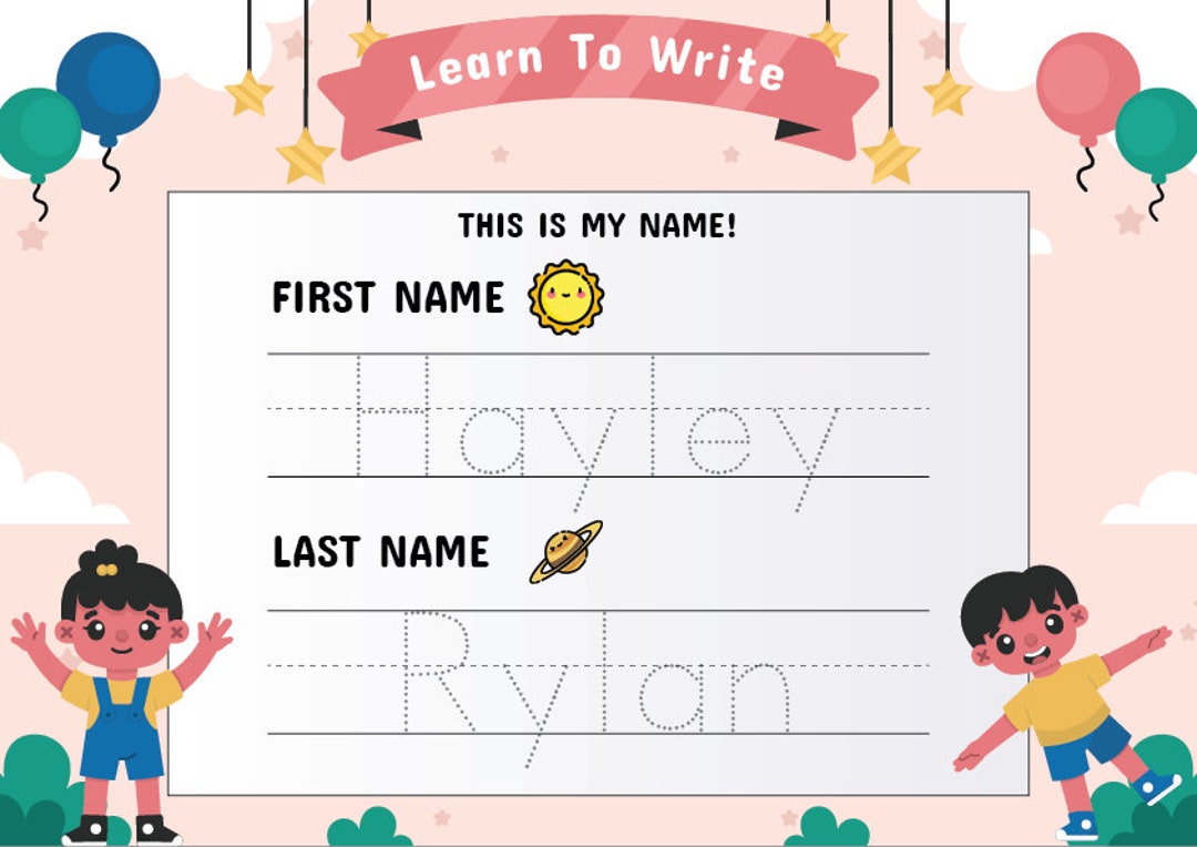 Custom Name Tracing Sheet for Kids First & Last Name Worksheet Custom ...