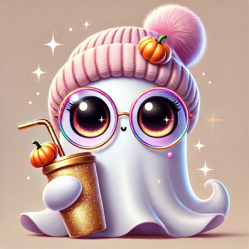 Cute Ghosts With Glasses, Beanies, Kawaii Pastel Halloween Art for ...