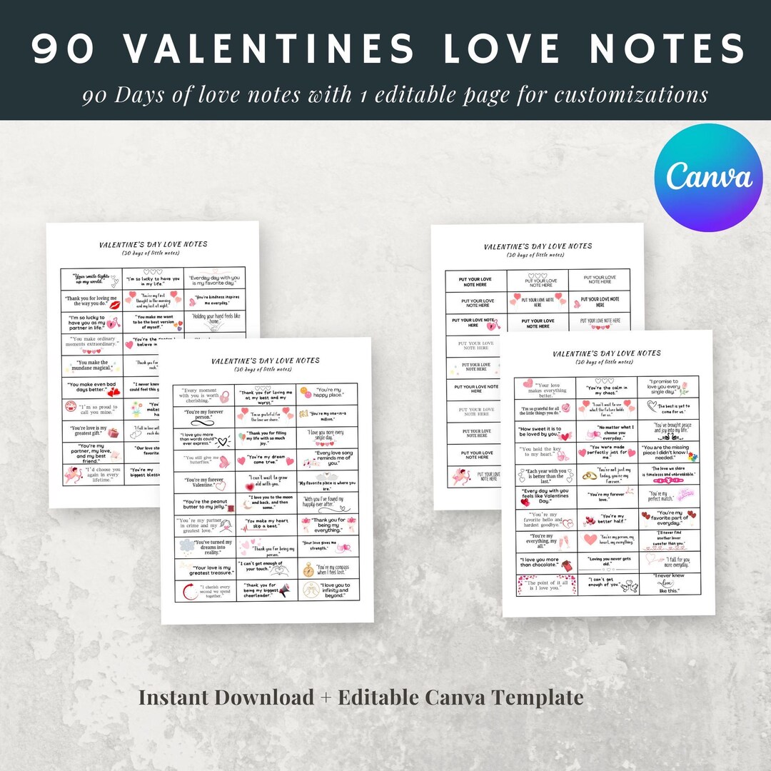 90 Printable Love Notes: Customizable Canva Template (digital Download ...