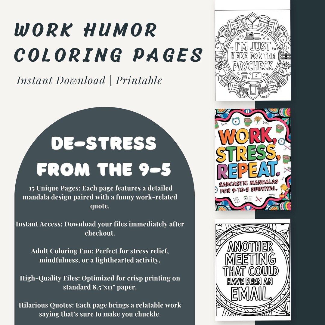Funny Work Sayings Mandala Coloring Pages: Stress Relief (digital ...