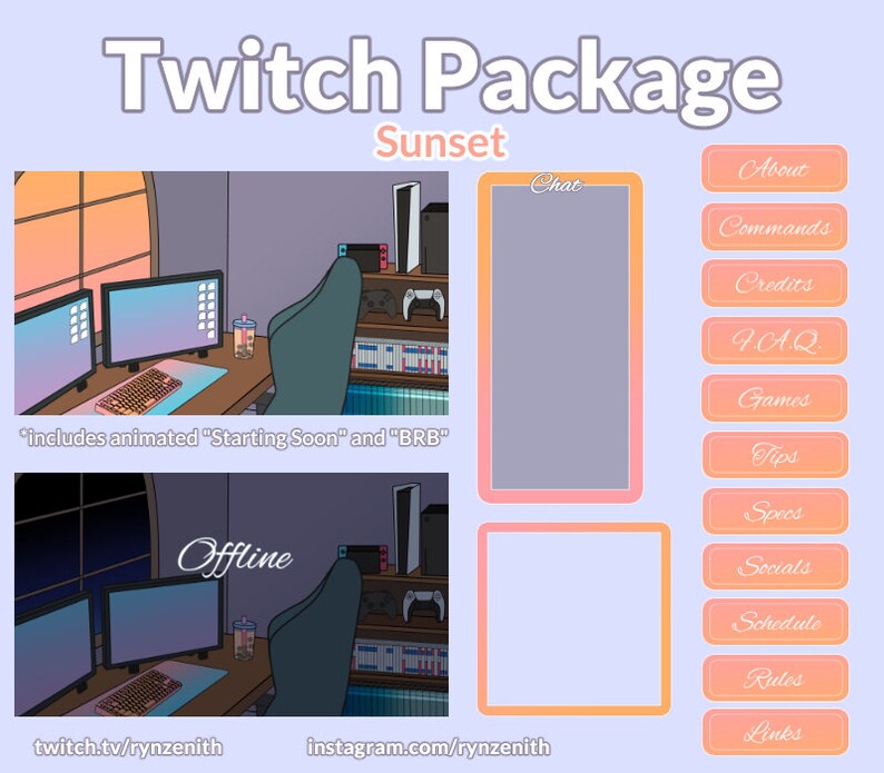 Sunset Desk Twitch Overlays - Etsy