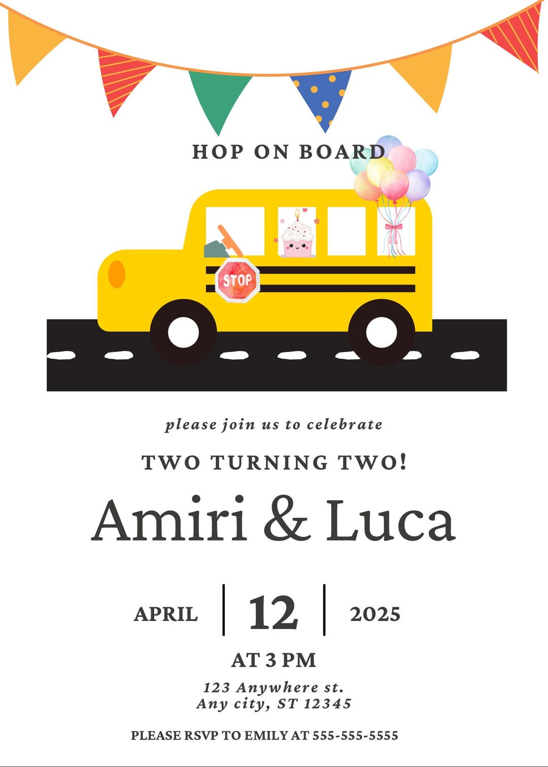 Editable Twin Birthday Bus Invitation “two Turning (any Age)” – Mobile ...