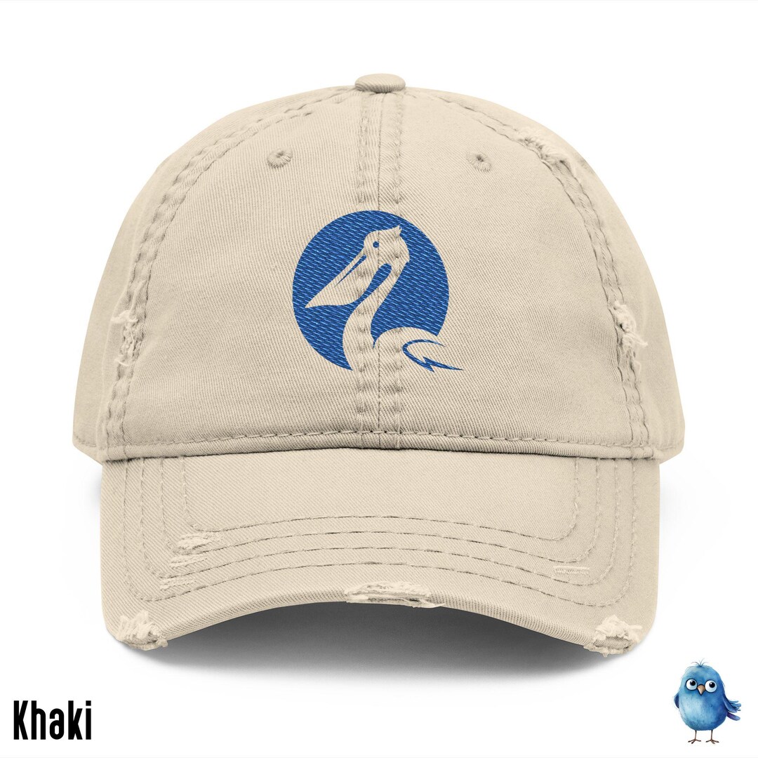 Embroidered Pelican Dad Hat: Distressed Cotton Twill Baseball Cap ...