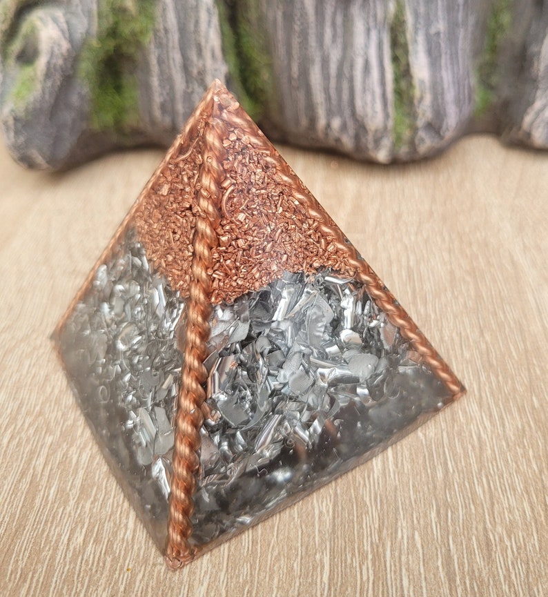 Small Orgonite Pyramid With Amethyst Wrapped in Copper in the Bottom. With Tensor Wire and High ...