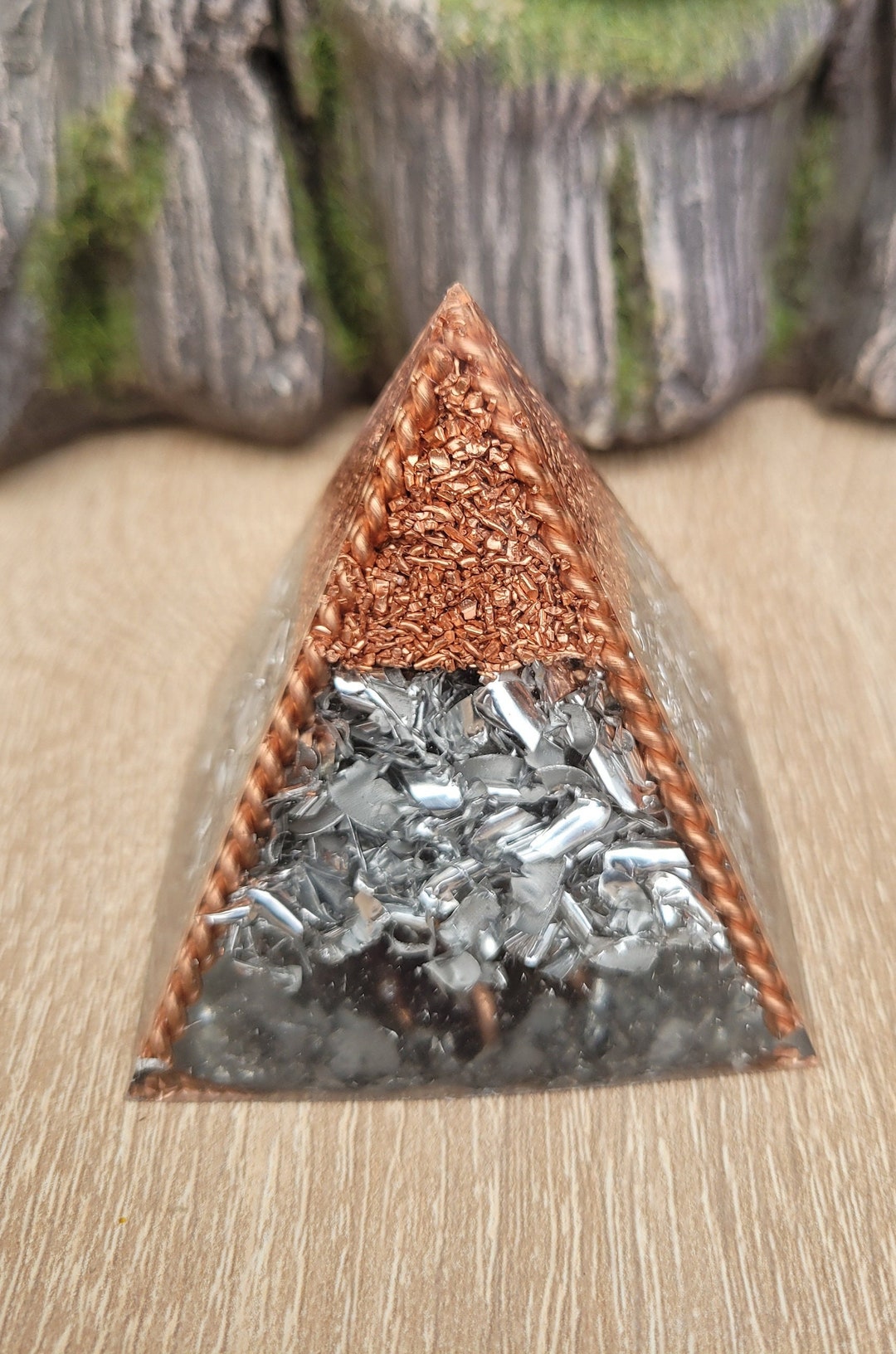 Small Orgonite Pyramid With Amethyst Wrapped in Copper in the Bottom ...